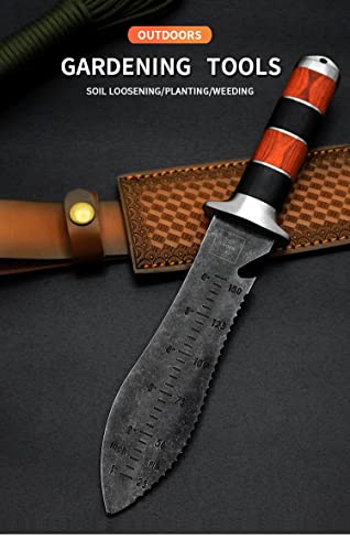 Professional Garden Knife / with Thicker Leather Sheath, Stainless Steel Blade, for Weeding, Digging, Pruning and Cultivating / with Beautiful Packaging, Black (CY98)