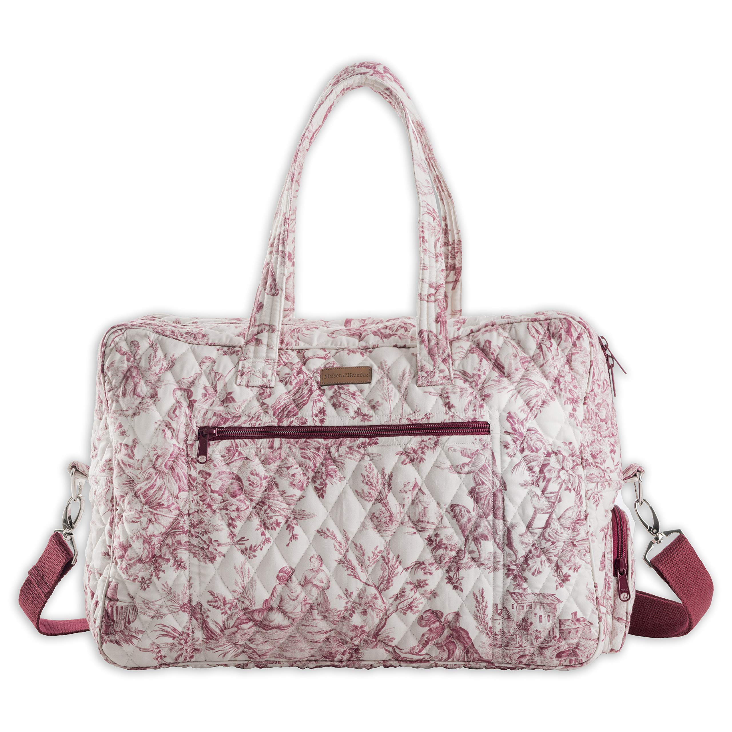 Maison d' Hermine Weekend Bag Cotton Quilted Duffel Overnight Luggage Weekender Gym Bag for Gifts Travel Men Women Business Travellers Family Trip, The Miller - Red