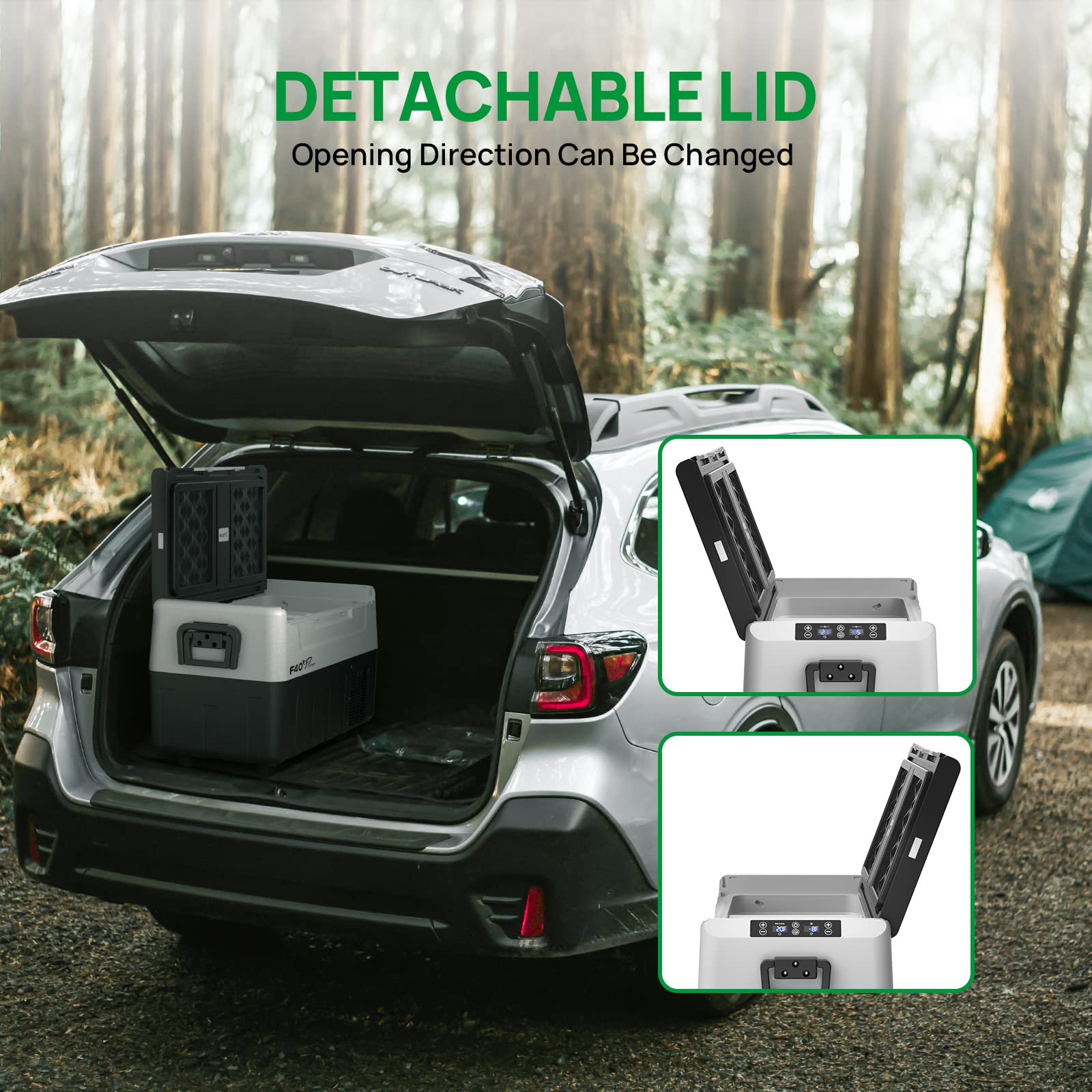 F40C4TMP 12 Volt Portable Refrigerator, 37 Quart Dual Zone Car Freezer With Independent Temperature Control, -4℉ to 50℉, 35L Compressor Fridge For Camping, Travel, Road Trip, Vehicle, Car, Truck, Van, RV, Outdoor and Home, 12V/24V DC & 110V AC