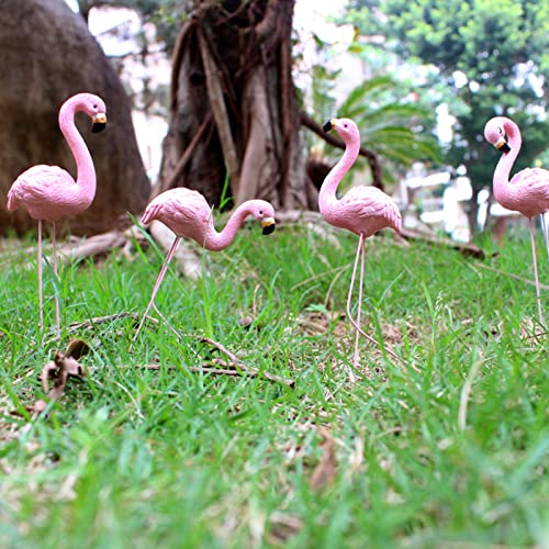 PEGZOS Resin Mini Flamingos Set of 4 for Plant Pots, Miniature Figurines & Accessories for Fairy Garden (Pink, 4pc)