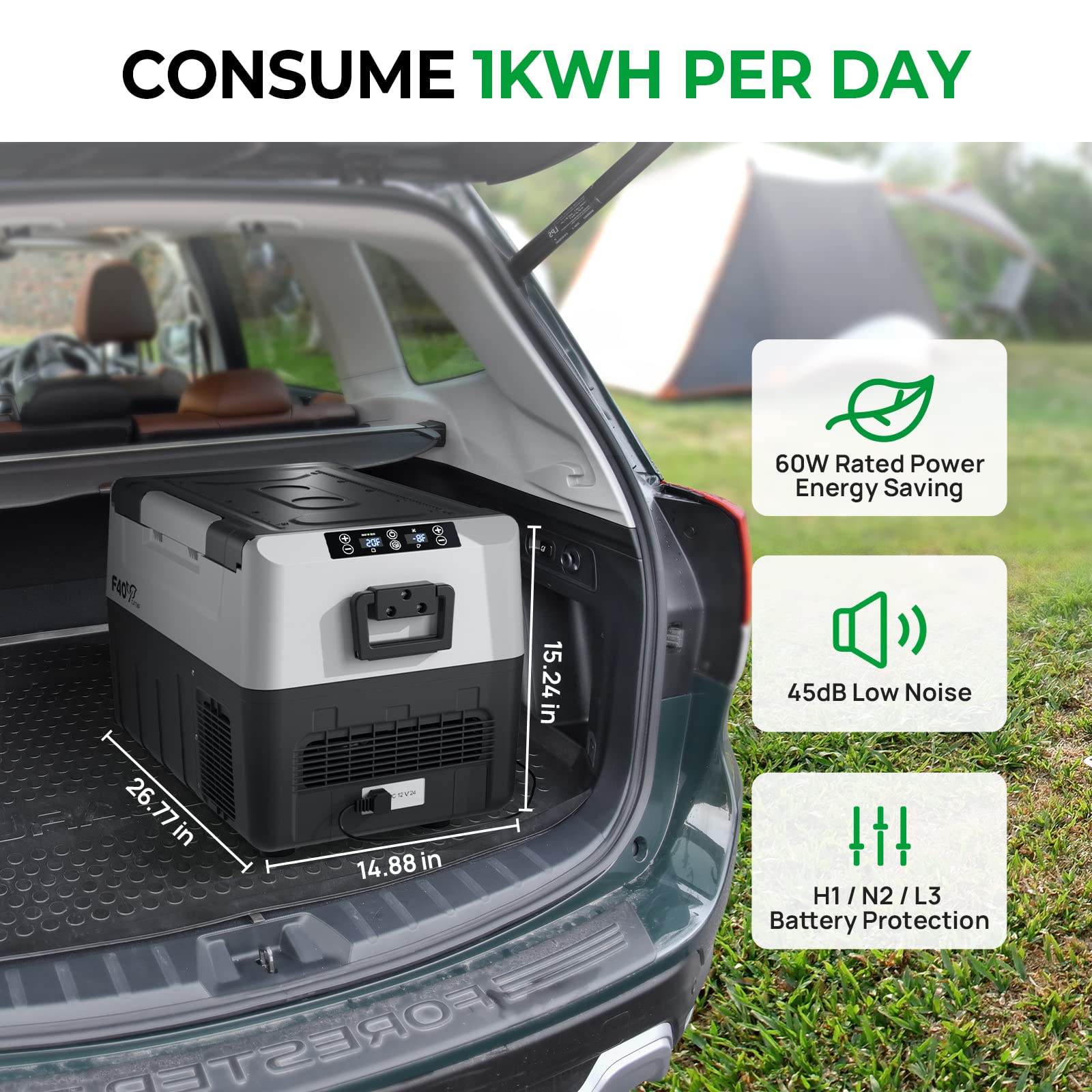 F40C4TMP 12 Volt Portable Refrigerator, 37 Quart Dual Zone Car Freezer With Independent Temperature Control, -4℉ to 50℉, 35L Compressor Fridge For Camping, Travel, Road Trip, Vehicle, Car, Truck, Van, RV, Outdoor and Home, 12V/24V DC & 110V AC