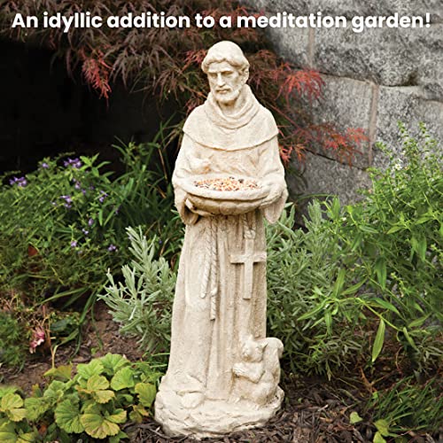 Bits and Pieces - 26β Tall St. Francis Bird Feeder - Yard Decorations - Polyresin Religious Sculpture - Outdoor Decoration Statue - Garden Decor