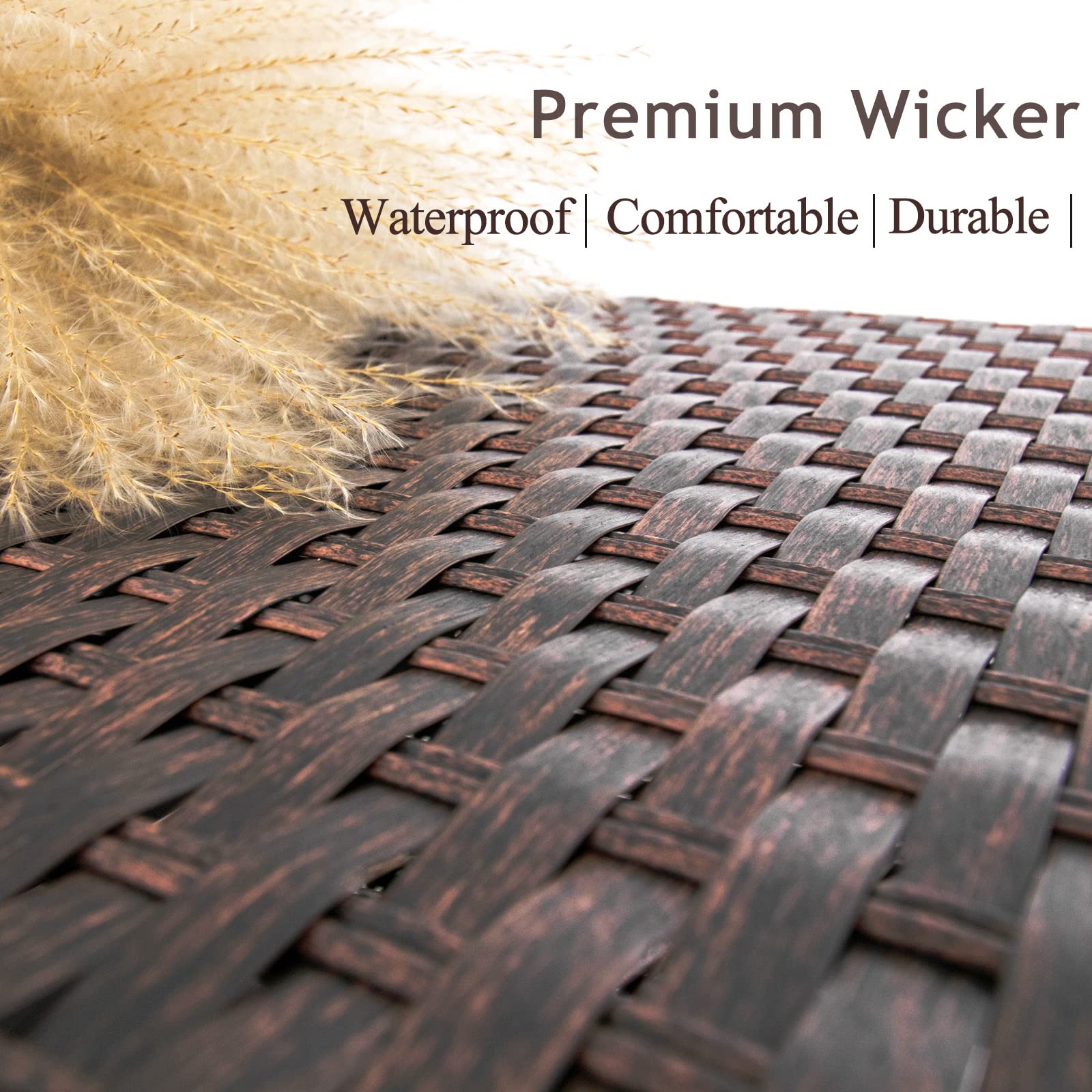 Outdoor Coffee Table for Patio Table Wicker Patio Coffee Table Lawn Garden Rattan Small Coffee Table with Glass Top All-Weather, 25.2in Mixed Brown