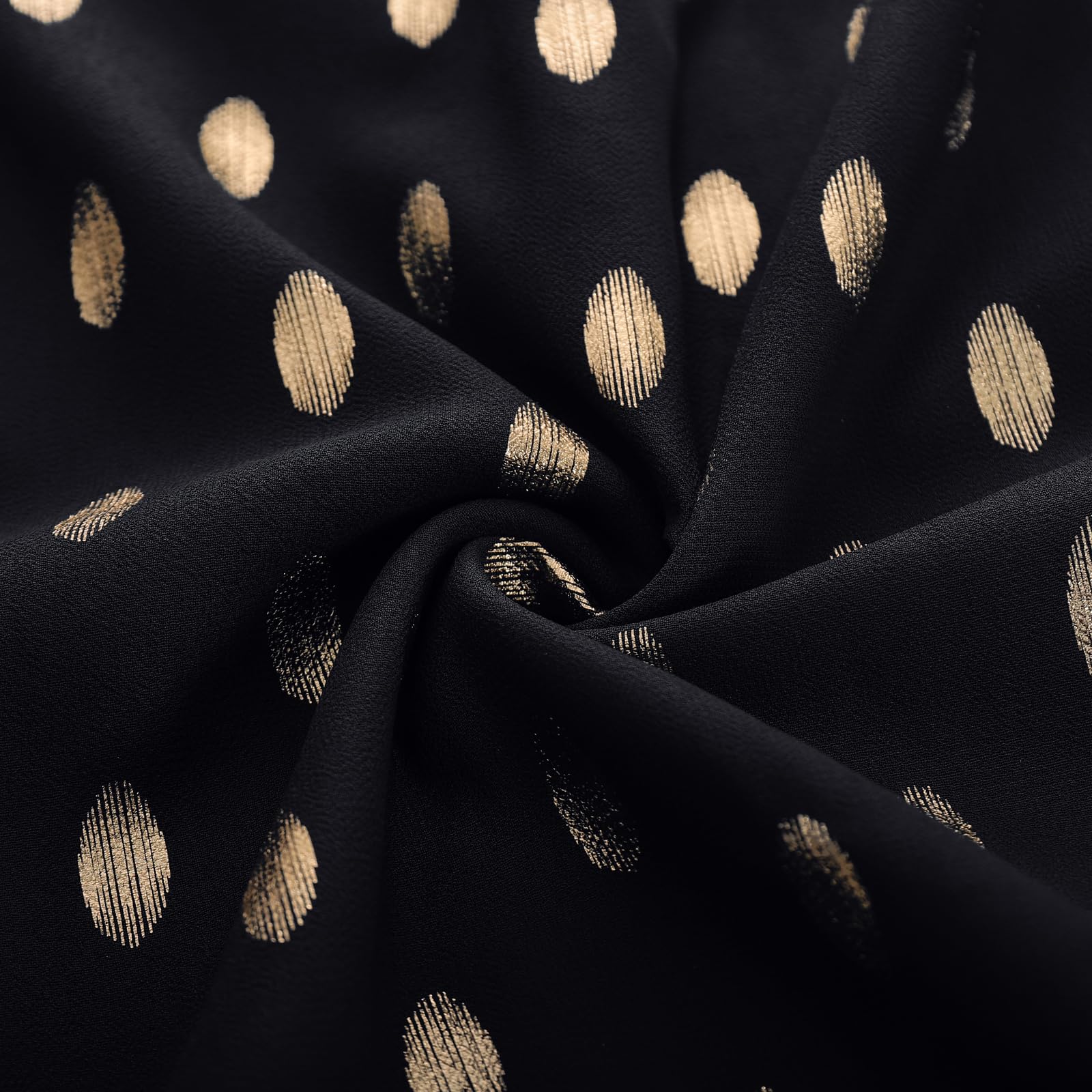 GRACE KARIN Long Sleeve Dress for Women Gold Polka Dot Round Neck Ruffle Tiered A-Line Cocktail Midi Dresses with Slit Black S