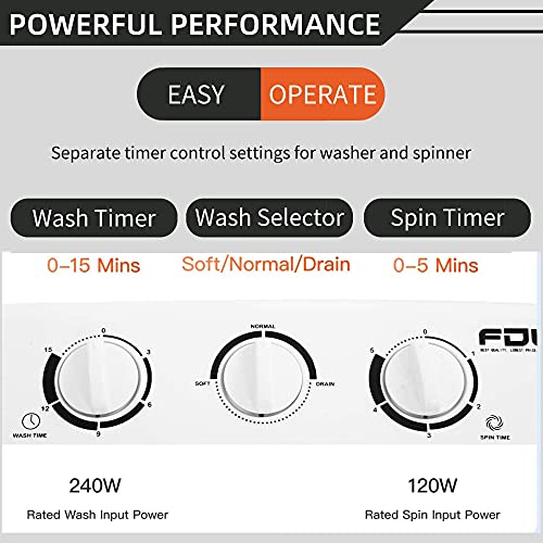 CL.Store Twin Tub Mini Portable Clothes Washing Machine Portable Washing Machine 17lbs Capacity Compact Washer(10lbs) and Spin Dryer Combo (7lbs) for Apartment, Dorm, RV-Camping (White)