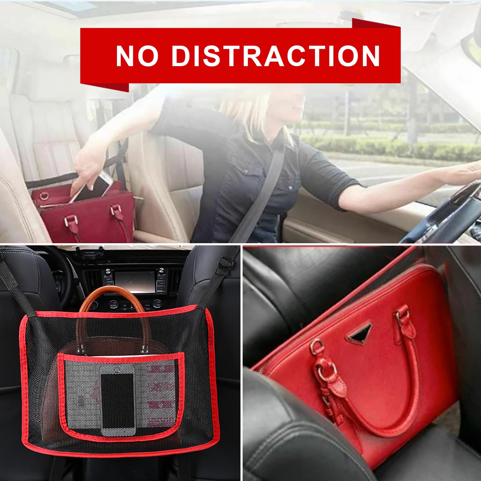 GKmow 2 PCS Car Storage Mesh Pocket Between Two Seats, Hanging Car Storage Organizer, Rear Seat Pet Child Mesh Barrier, Universal Mesh Storage Bag for Most Cars (Red #Upgrade Model)