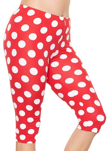 STRETCH IS COMFORT Women's Polyester Knee Length Leggings Red White Polkadot X-Large