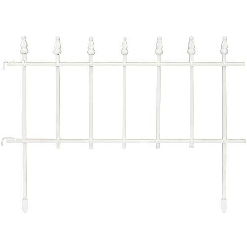 Sunnydaze 5-Panel White Roman Border Fence Set - 9-Foot Overall Length - Decorative Metal Garden, Lawn, and Landscape Fencing - 22 Inches Wide x 18 Inches Tall Per Piece