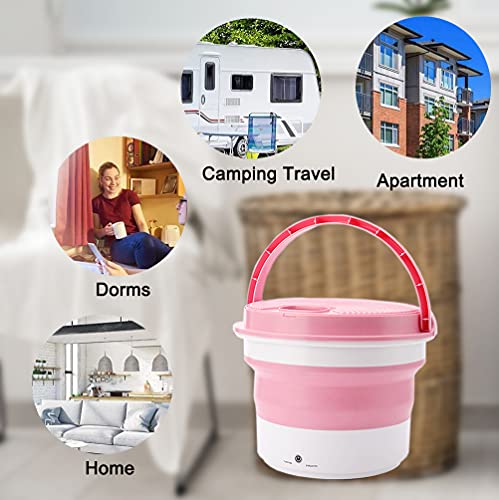 Portable Washing Machine,Mini Folding Washing Machine,Lightweight Compact Washing Machine for Baby Clothes Underwear Camping Travelling Apartment Dorms 7L 1.9KG (Pink)