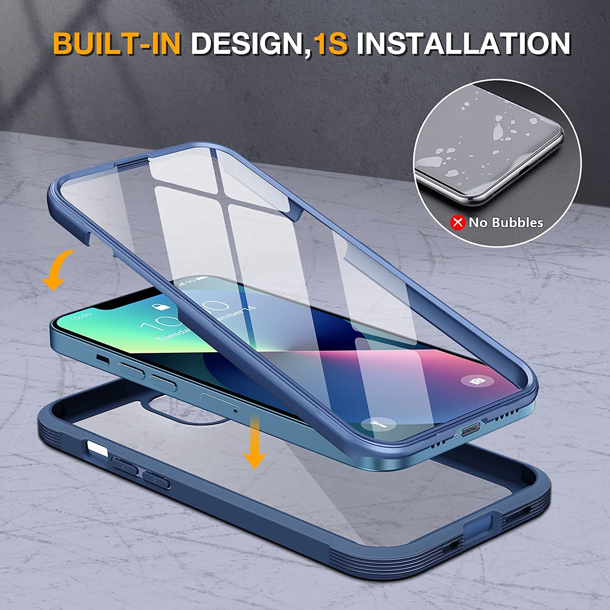 Miracase Compatible with iPhone 13 Mini case 5.4 inch, 2023 Upgrade Full-Body Glass Clear Case Bumper Case with Built-in 9H Tempered Glass Screen Protector for iPhone 13 Mini, Dark Blue