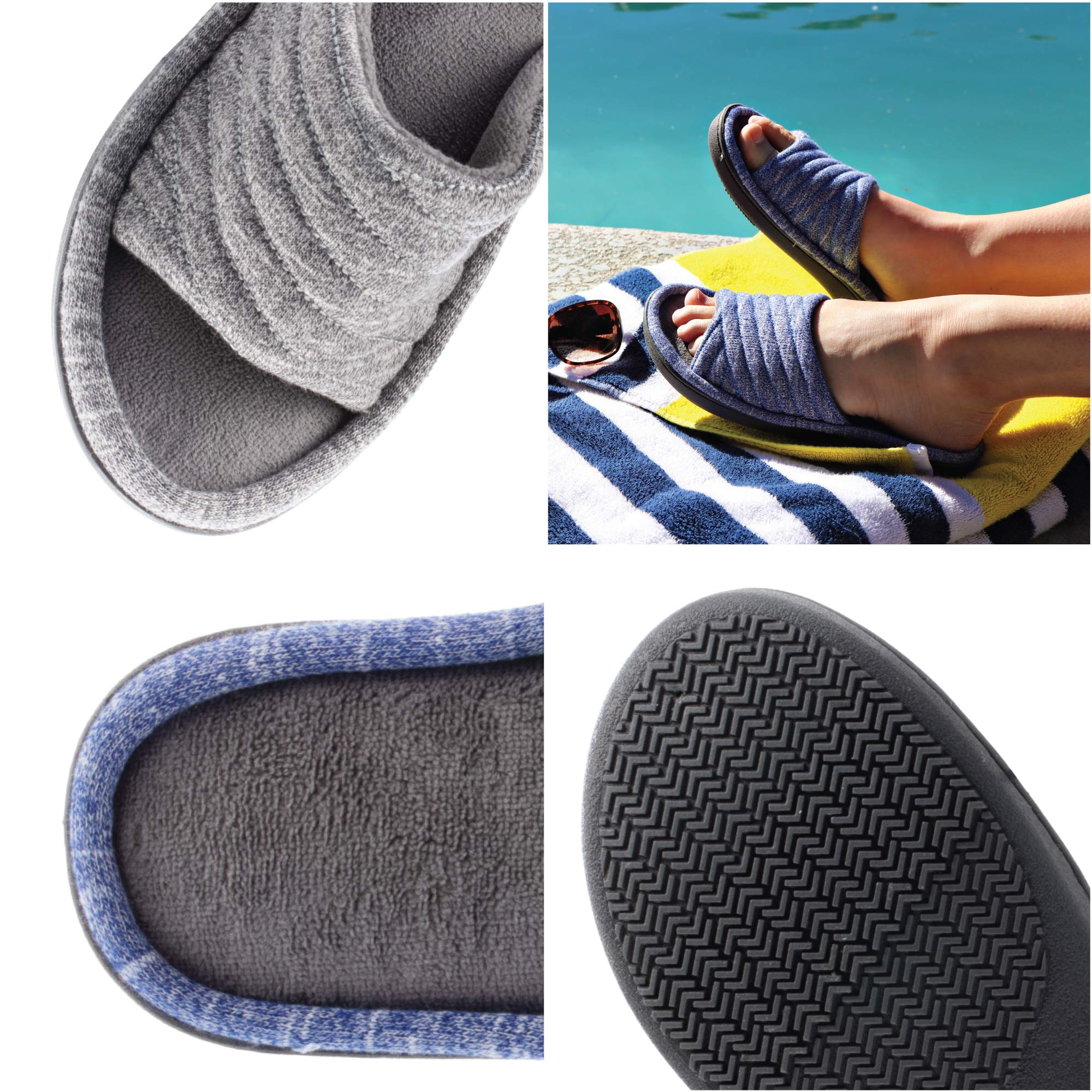 isotoner Women's Premium Knit Slide Slippers-Moisture-Wicking Lining, Rubber Indoor/Outdoor Sole, Sapphire, 9-10