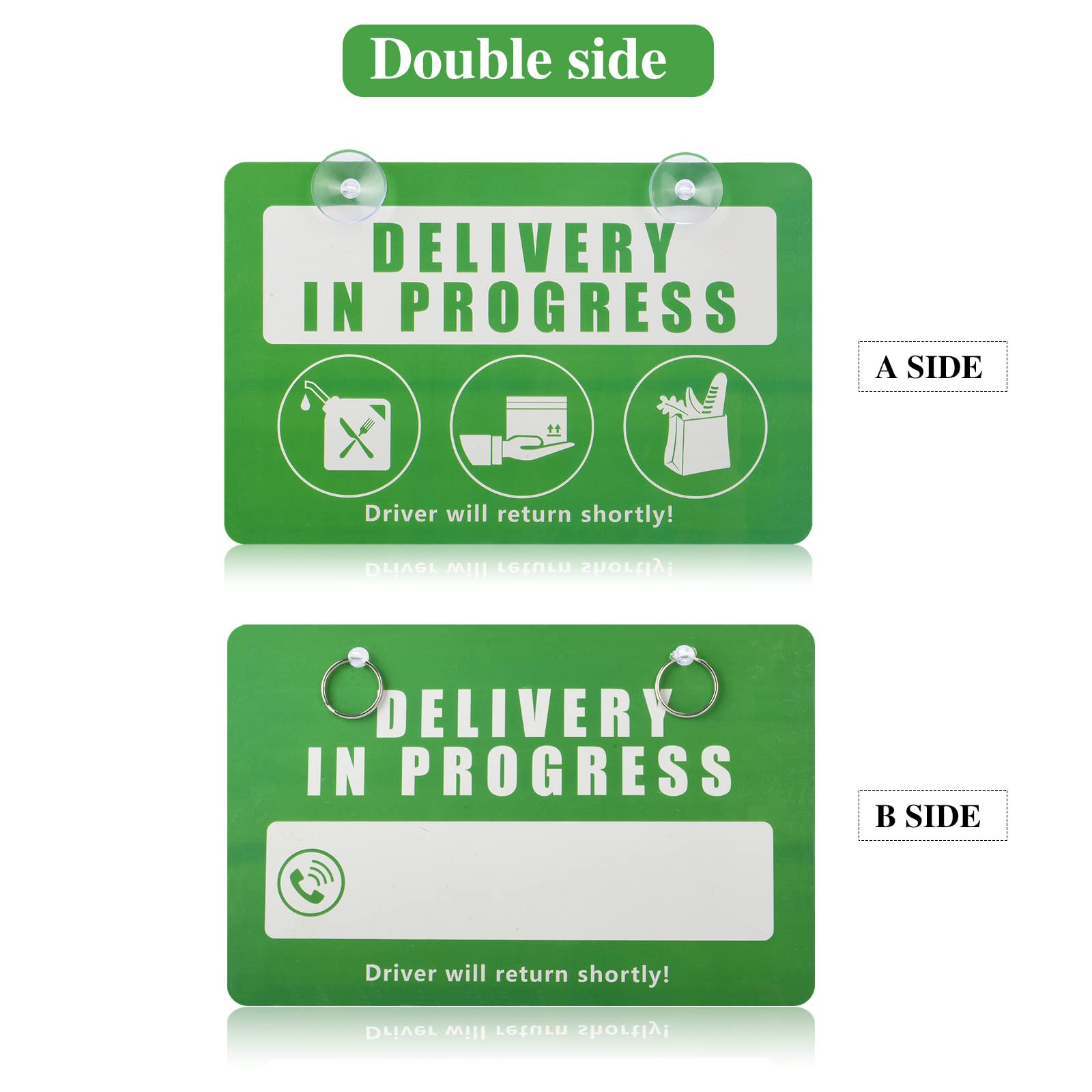 Motain Delivery In Progress Sigh For Delivery Driver Temporary Parking, 2 Pack 6 * 9" PVC Panel Sign With Suction Cup (Green)