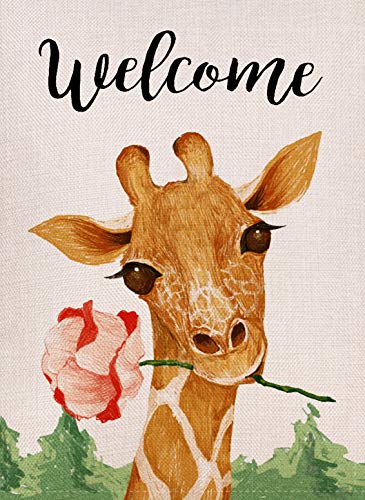 Welcome Spring Cute Giraffe Garden Flag Double Sided Decorative Small Summer Yard Decor Flags 12 X 18 Inch