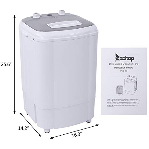 Portable Mini Compact Single Tub Washing Machine 10lbs Washer Spinner Washing Machine with Wash and Spin Cycle, Space Saving Full-Automatic Washer for Camping, Apartments, Dorms, College Rooms, RV's