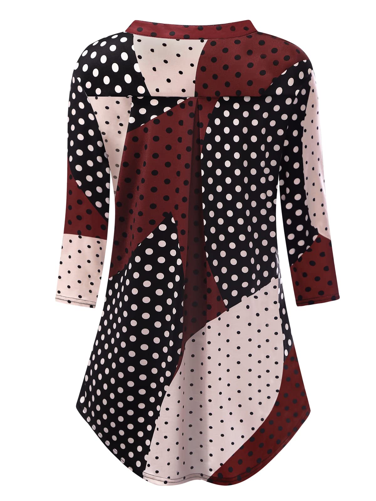 BAISHENGGT Womens Tunics Notch V Neck Tops 3/4 Sleeve Work Blouses Dressy Casual Going Out Shirts Large Polka Dot