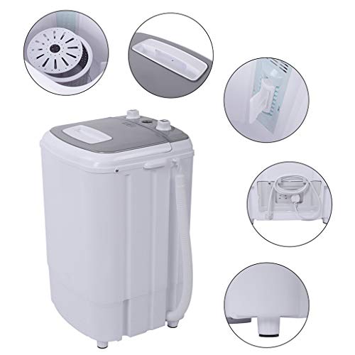 Portable Mini Compact Single Tub Washing Machine 10lbs Washer Spinner Washing Machine with Wash and Spin Cycle, Space Saving Full-Automatic Washer for Camping, Apartments, Dorms, College Rooms, RV's