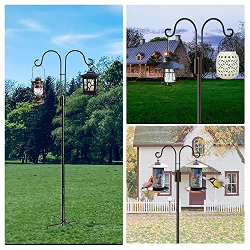 Double Shepherds Hooks for Outdoor, 2-Pack Heavy Duty Two Sided Garden Pole for Hanging Bird Feeder, Plant Baskets, Solar Light Lanterns, Garden Plant Hanger Stands with 5 Base Prongs (77 inch)