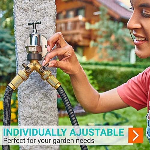 Hose Splitter 2 Way Heavy Duty - Garden Hose Splitter Brass - Water Hose Splitter with Comfortable Grip - Garden Y Hose Splitter 2 Way Metal Body for Outdoor and Indoor Use, Plus 3 Extra Washers
