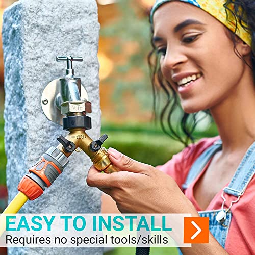 Hose Splitter 2 Way Heavy Duty - Garden Hose Splitter Brass - Water Hose Splitter with Comfortable Grip - Garden Y Hose Splitter 2 Way Metal Body for Outdoor and Indoor Use, Plus 3 Extra Washers