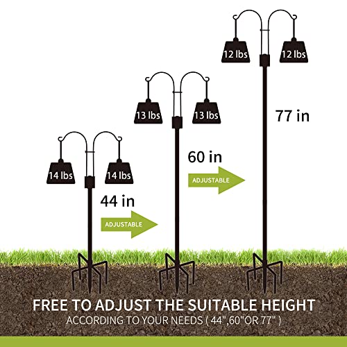 Double Shepherds Hooks for Outdoor, 2-Pack Heavy Duty Two Sided Garden Pole for Hanging Bird Feeder, Plant Baskets, Solar Light Lanterns, Garden Plant Hanger Stands with 5 Base Prongs (77 inch)