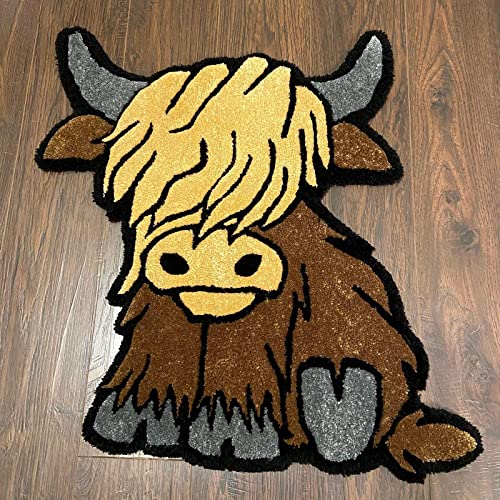 SuanlaTDS Highland Cow Bath Mat,Cute Cartoon Animal Doormat Funny Bathroom Rug Fluffy Doormat Kitchen Toilet Floor Rug Decor
