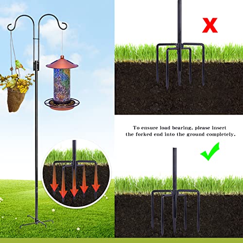 Double Shepherds Hooks for Outdoor, 2-Pack Heavy Duty Two Sided Garden Pole for Hanging Bird Feeder, Plant Baskets, Solar Light Lanterns, Garden Plant Hanger Stands with 5 Base Prongs (77 inch)