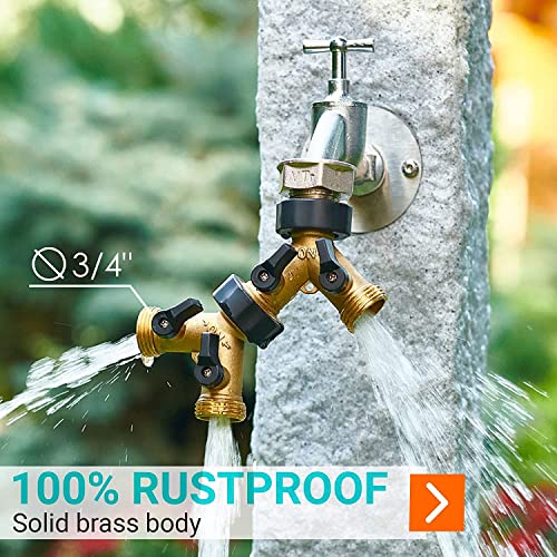 Hose Splitter 2 Way Heavy Duty - Garden Hose Splitter Brass - Water Hose Splitter with Comfortable Grip - Garden Y Hose Splitter 2 Way Metal Body for Outdoor and Indoor Use, Plus 3 Extra Washers