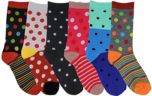 Sumona 6 Pairs Women Colorful Fancy Design Soft & Stretchy Novelty Crew Socks (Bright Polka Dot)