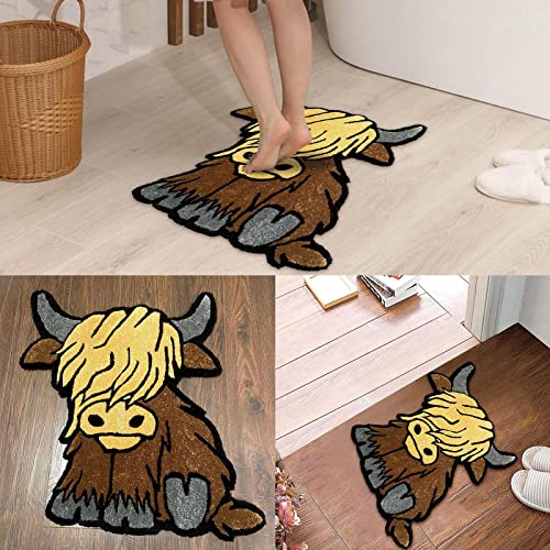 SuanlaTDS Highland Cow Bath Mat,Cute Cartoon Animal Doormat Funny Bathroom Rug Fluffy Doormat Kitchen Toilet Floor Rug Decor