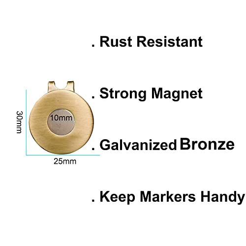Eshan Magnetic Golf Hat Clips Ball Marker Holder (10 Pack, Bronze) for Golf Gloves Hats Bags Caps Visor Belt