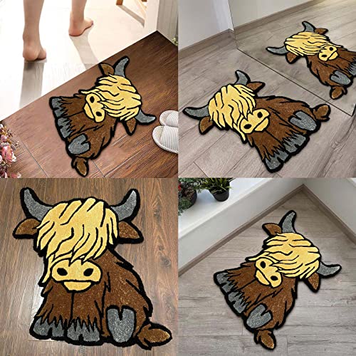 SuanlaTDS Highland Cow Bath Mat,Cute Cartoon Animal Doormat Funny Bathroom Rug Fluffy Doormat Kitchen Toilet Floor Rug Decor