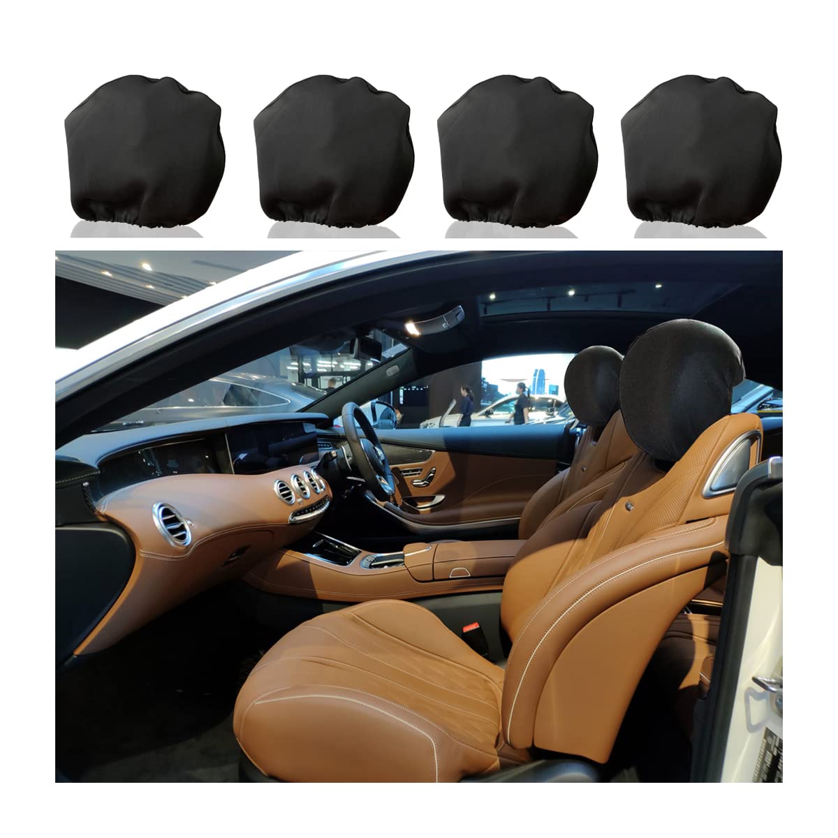 4PCS Car Headrest Covers, Soft Breathable Car Seat Head Rest Protector, Automotive Accessories for Van, SUV, Truck, All Car Models