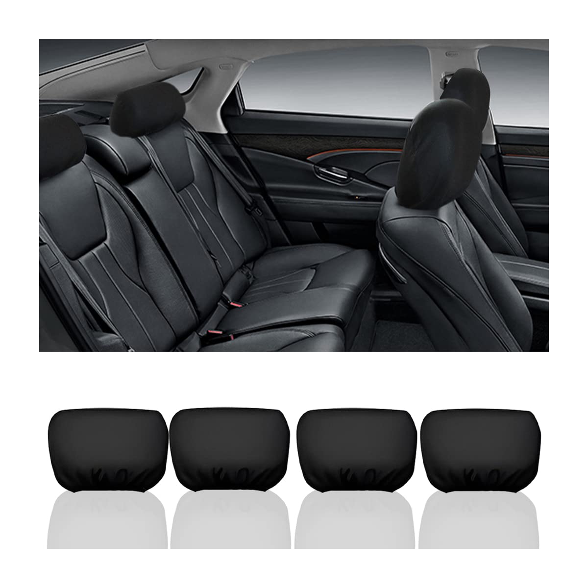 4PCS Car Headrest Covers, Soft Breathable Car Seat Head Rest Protector, Automotive Accessories for Van, SUV, Truck, All Car Models
