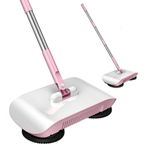 YBRAG Family-Style Hand-Push Sweeper, Hand Push Floor Cleaner, 3 in 1 Sweeper Cleaning Machine, Microfiber Mop Easy to Use, Carpet Sweeper Cleaner for Home Office (Color : Pink, Size : with a rag)