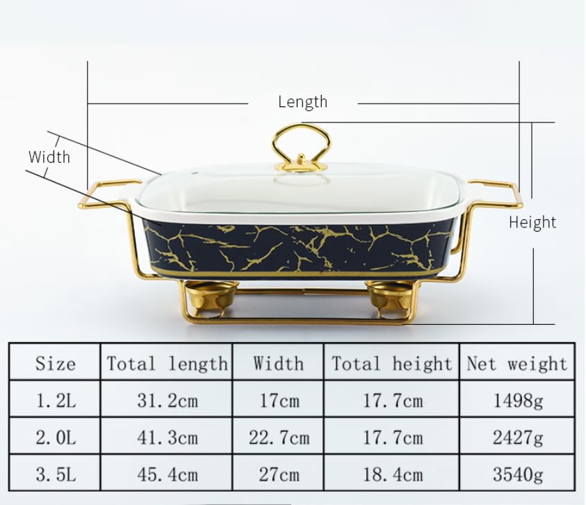 HONHPD 3PCS Rectangular Porcelain Casserole Warming Trays for Food, Ceramics Chafers, and Buffet Warmers Sets, Ceramics Chafing Dish Buffet Set, Green Marble Finish (11inch.13inch.15inch)