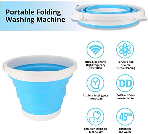 D&T Foldable Mini Tub Washing Machine, Portable Compact Ultrasonic Turbine USB Washer for Apartments, Laundry, Camping Dorms, Home Travel Business Trips