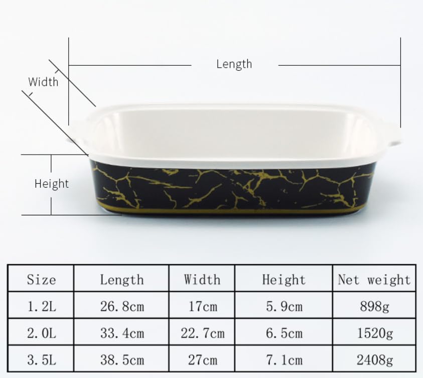 HONHPD 3PCS Rectangular Porcelain Casserole Warming Trays for Food, Ceramics Chafers, and Buffet Warmers Sets, Ceramics Chafing Dish Buffet Set, Green Marble Finish (11inch.13inch.15inch)