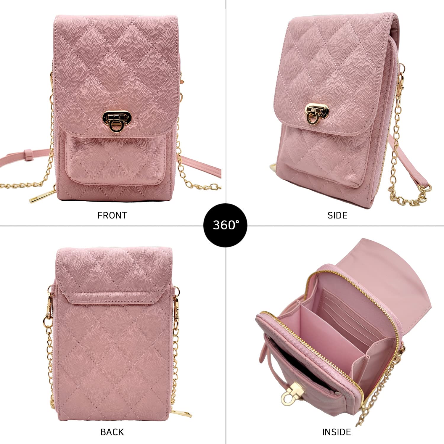 Bhumane Small Crossbody Phone Leather Bag for Women Mini Shoulder Wallet Card Purse (D - Pink)