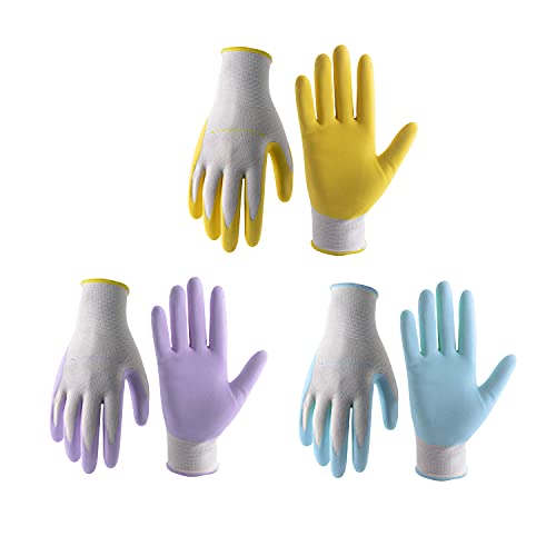 Gardening Gloves for Women, Womens Work Gloves with Foam Nitrile Coating, 3 Pairs Breathable Protective Work Gloves Garden Gloves DIY Gloves (Small, 3 pairs)