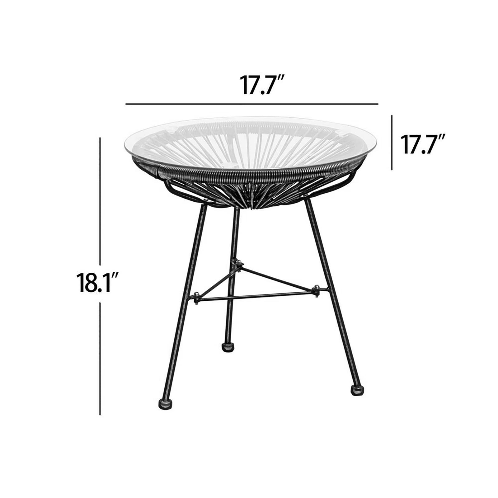 Lepus Rattan Outdoor Side Table, Small Round Wicker Patio Side Table with Glass Top, Weather Resistant Patio End Table for Garden, Balcony, Yard Porch (Dark Grey)