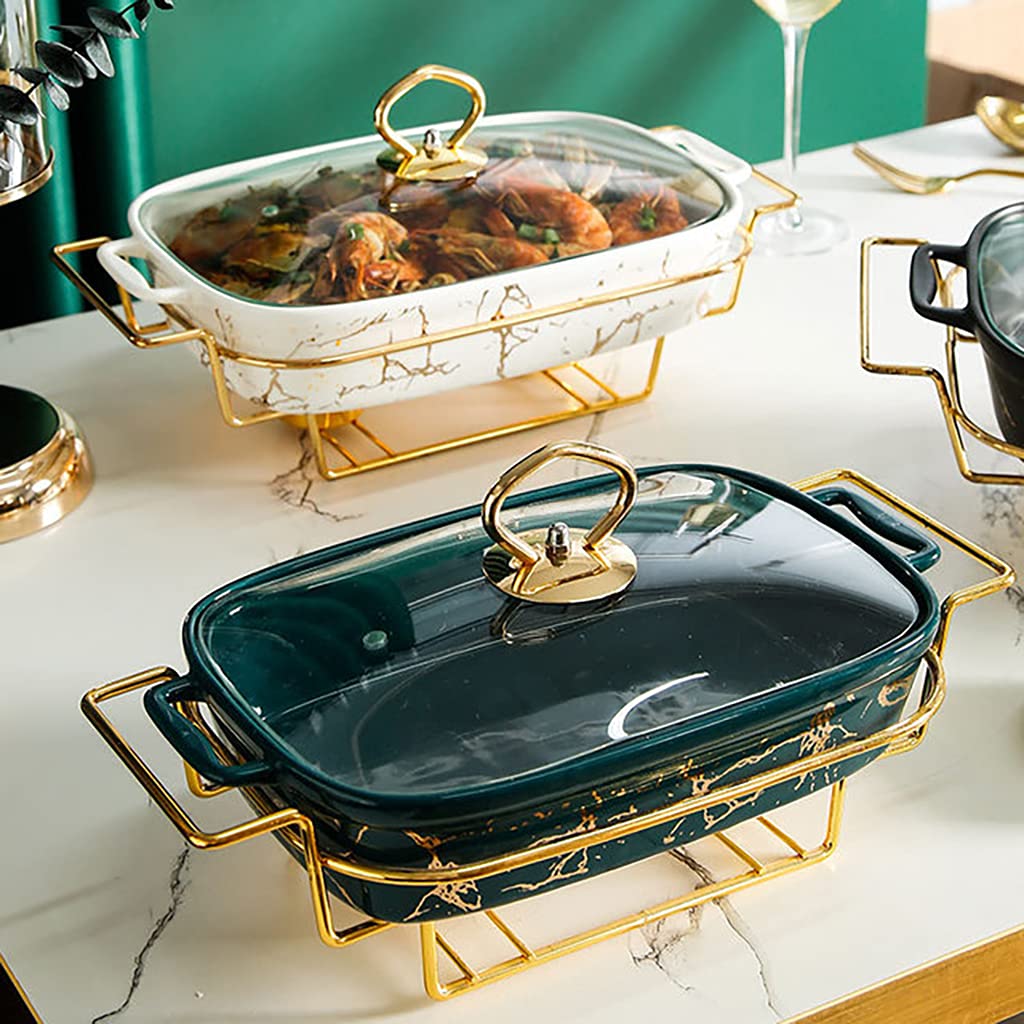 WCCCW Ceramics Chafing Dish Buffet Set, Marble Finish Chafing Dish, Rectangular Chafers for Buffet/Weddings/Parties/Banquets/Catering Events,Black,B