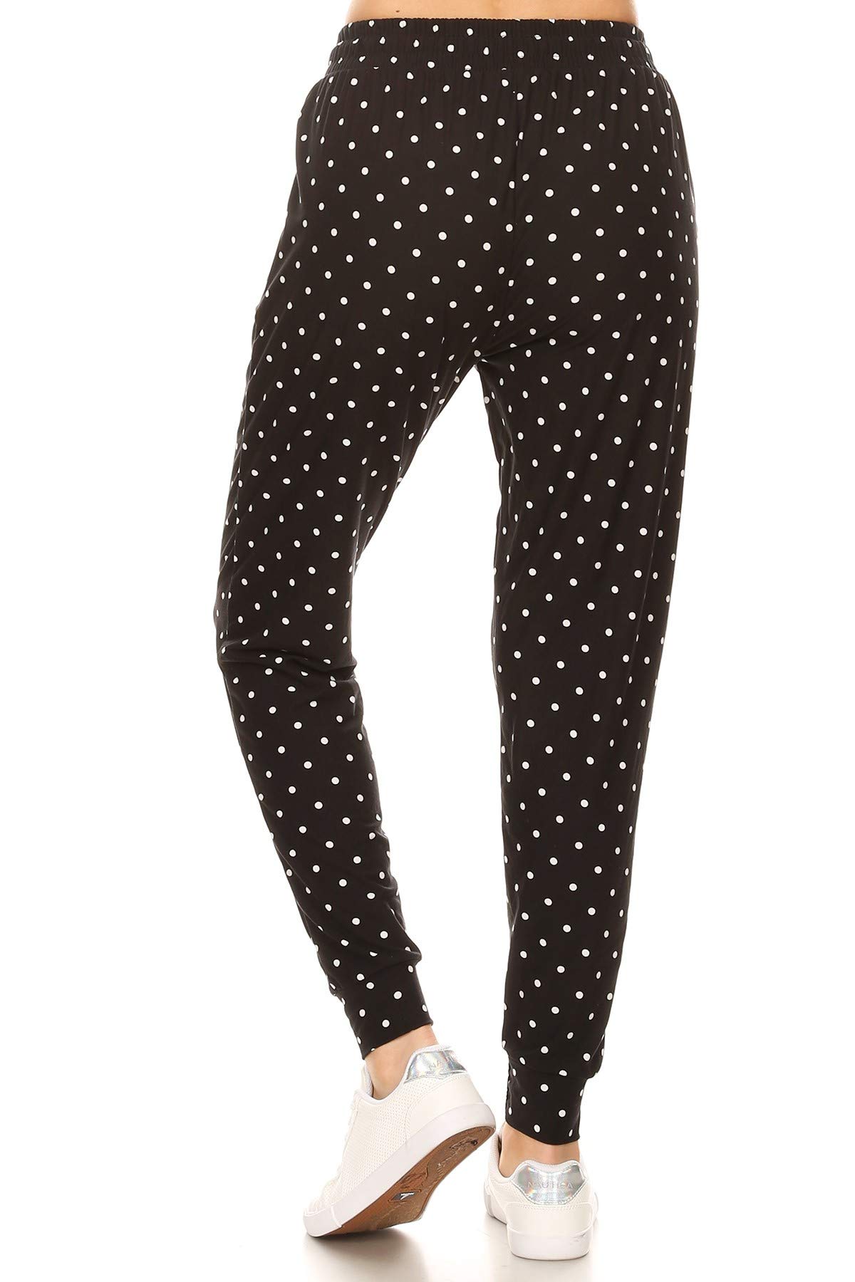 Leggings Depot Women's Relaxed fit Jogger Pants - Track Cuff Sweatpants with Pockets-R885, Medium, Polka Dots