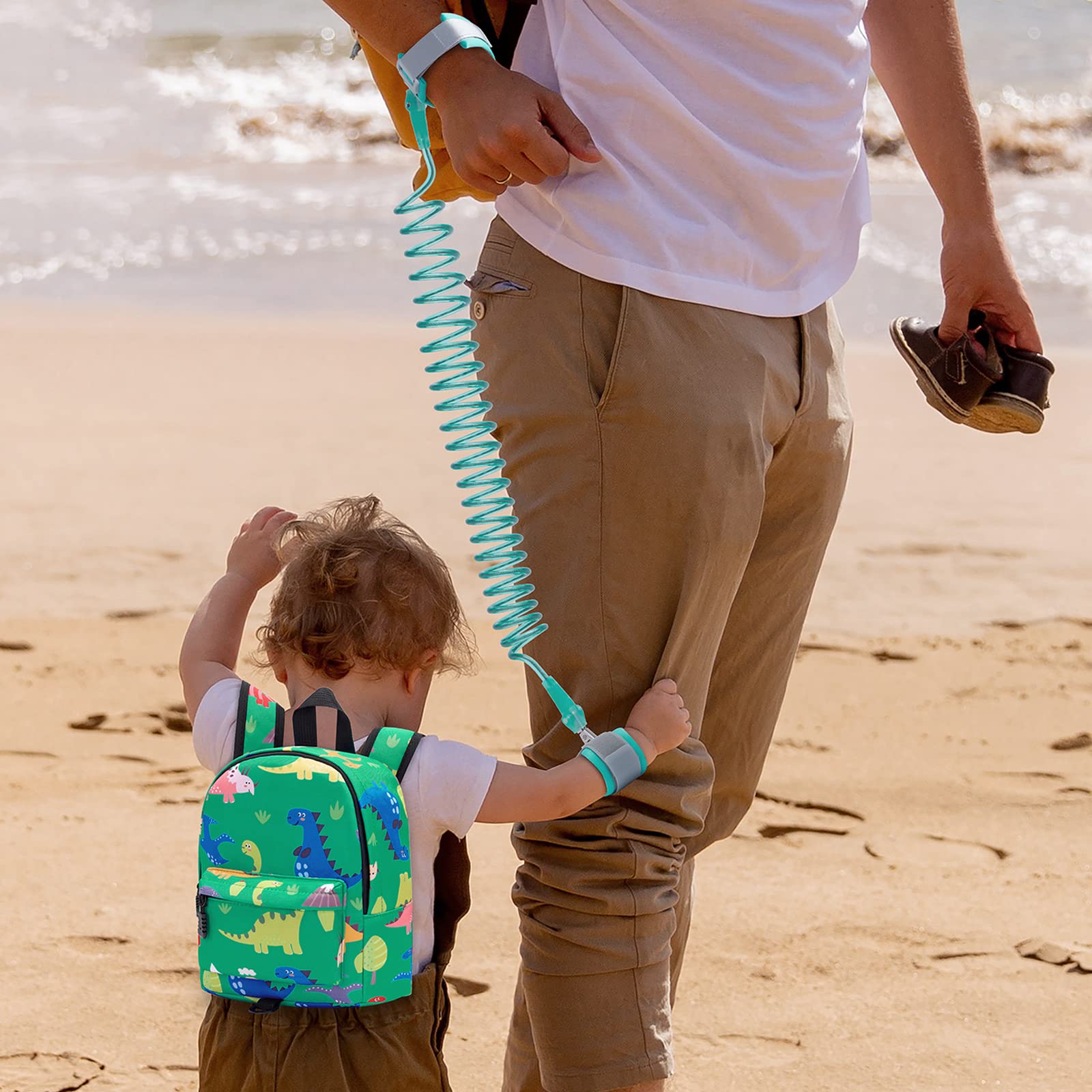 Accmor Toddler Harness Backpack Leash, Baby Dinosaur Backpacks with Anti Lost Wrist Link, Cute Mini Child Backpack Wristband Tether Strap and Protection Leashes for Baby Boys (Green)