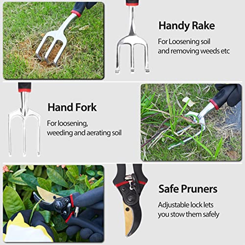 MECHREVO 10 Pcs Garden Tool Set, Sturdy Gardening Tool Set for Beginner and Gardener, with Durable Tote Bag, Comfortable Ergonomic Handle, Ideal Gardening Gift for Women and Men, Easy to Use