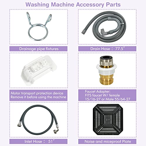 Mayjooy Portable Washing Machine, 8lbs Full-Automatic Washer and Spinner Combo w/6 Programs, 6 Water Levels & Built-in Drain Pump, 2-in-1 Compact Laundry Washer for RV/Dorm/Apt (Purple)