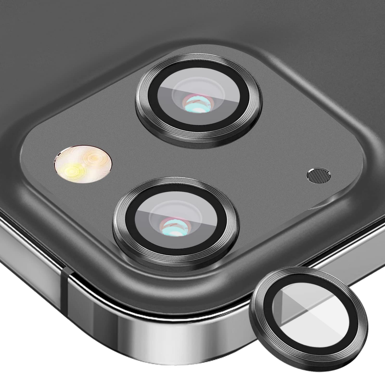 GGOOIG 2-Pack for iPhone 13/13 Mini Camera Lens Protector, 9H Tempered Glass + Aluminum Alloy Ring Cover