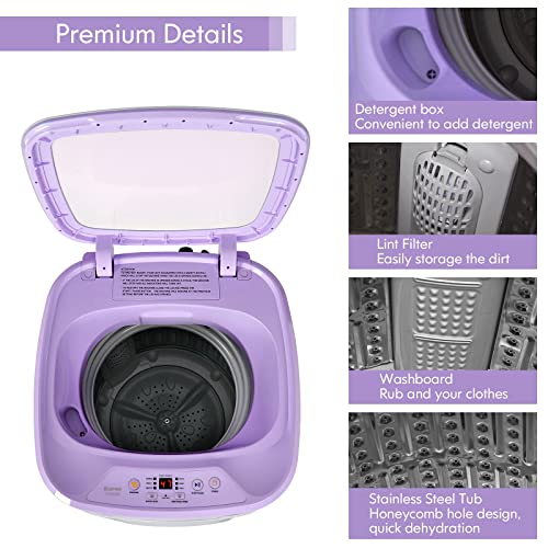 Mayjooy Portable Washing Machine, 8lbs Full-Automatic Washer and Spinner Combo w/6 Programs, 6 Water Levels & Built-in Drain Pump, 2-in-1 Compact Laundry Washer for RV/Dorm/Apt (Purple)