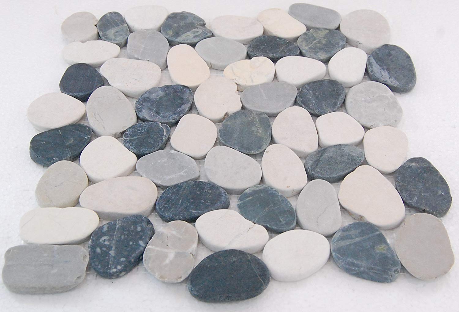 Interlocking Pebble Floor Tiles (1-Sheet) Kitchen, Bathroom,Deck and Patio Flooring | Indoor and Outdoor Use | Natural White Grey Black Stones Tile | Quick and Easy Grout Installation