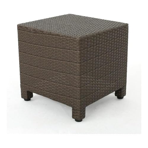 Noble House Puerta Outdoor Wicker Side Table in Light Brown