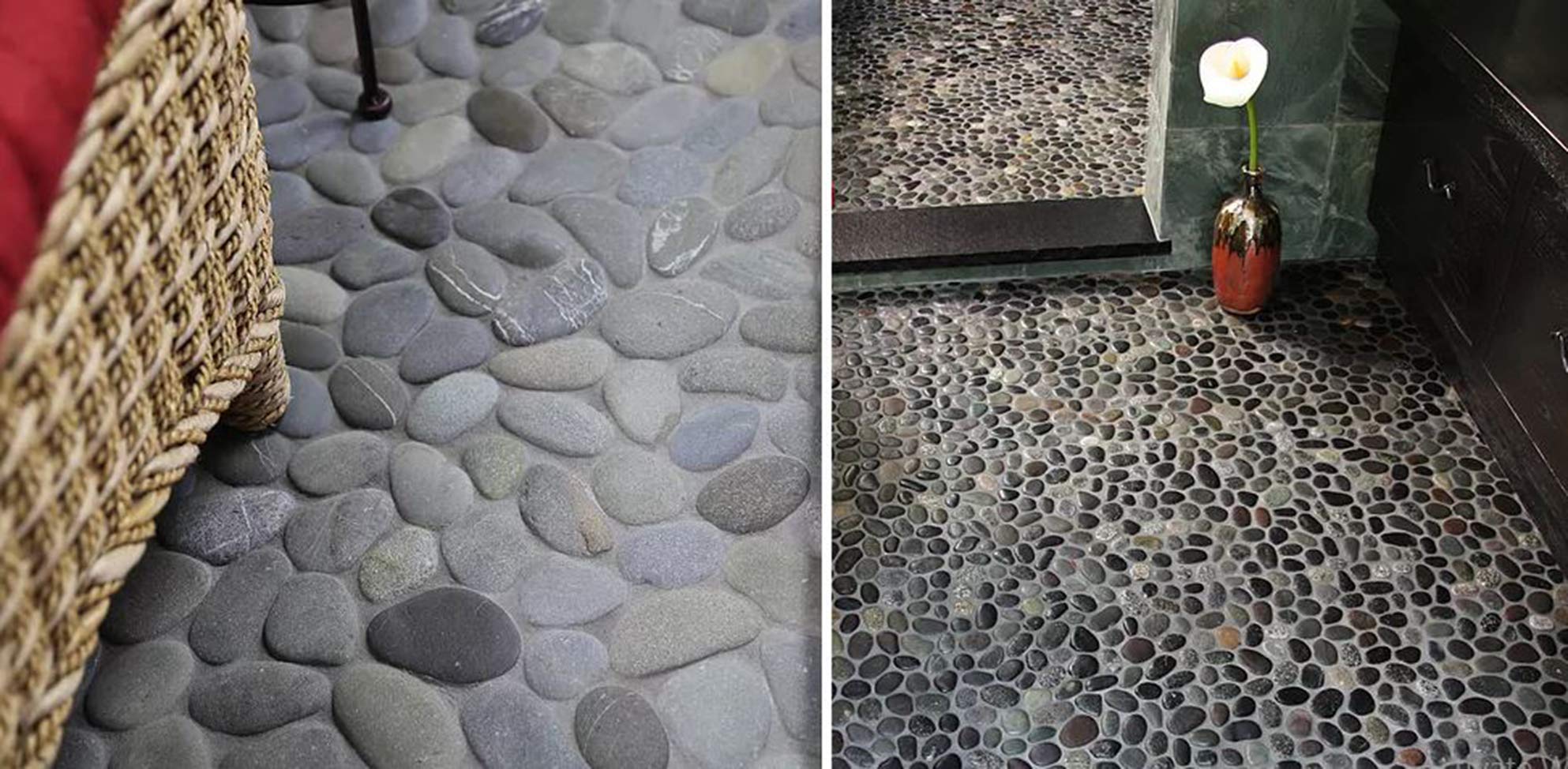 Interlocking Pebble Floor Tiles (1-Sheet) Kitchen, Bathroom,Deck and Patio Flooring | Indoor and Outdoor Use | Natural White Grey Black Stones Tile | Quick and Easy Grout Installation